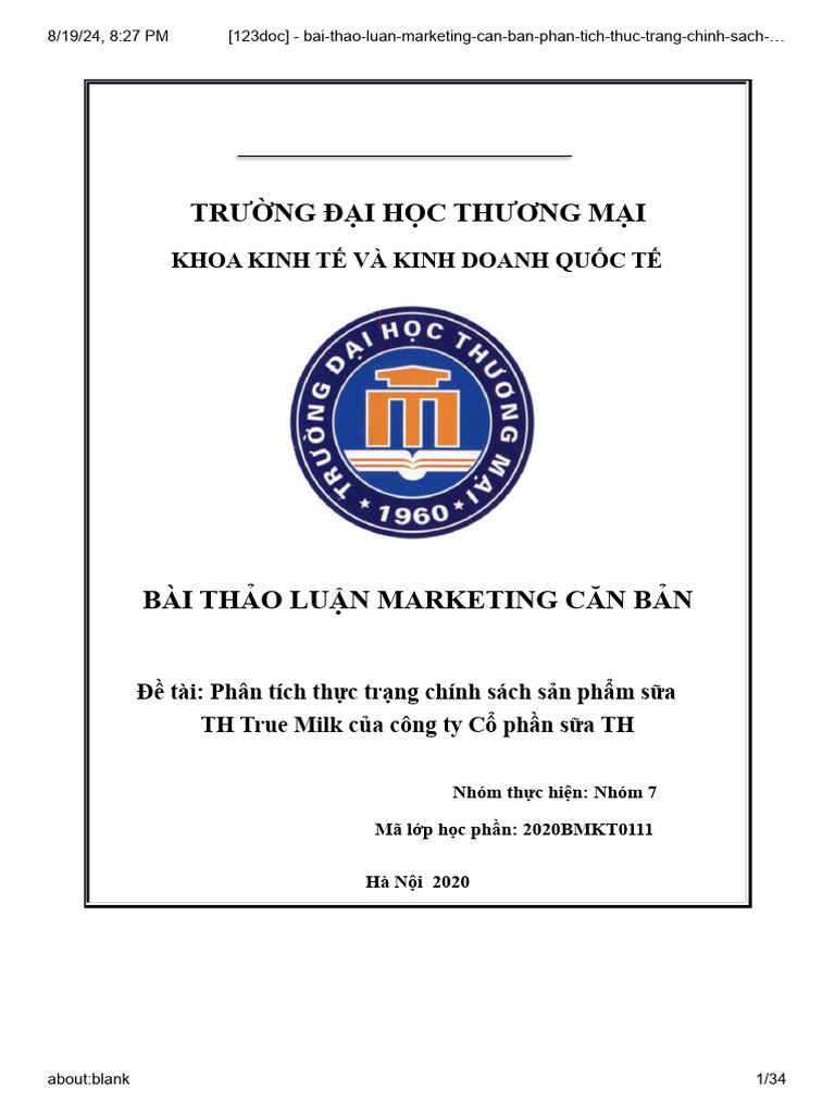 (123doc) - bai-thao-luan-marketing-can-ban-phan-tich-thuc-trang-chinh-sach-san-pham-sua-th-true ...