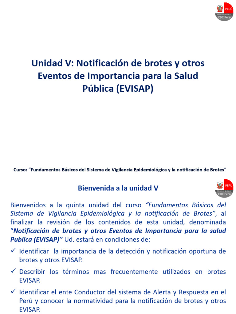 UNIDAD V Notificación de Brotes y Otros Eventos de Importancia para La ...