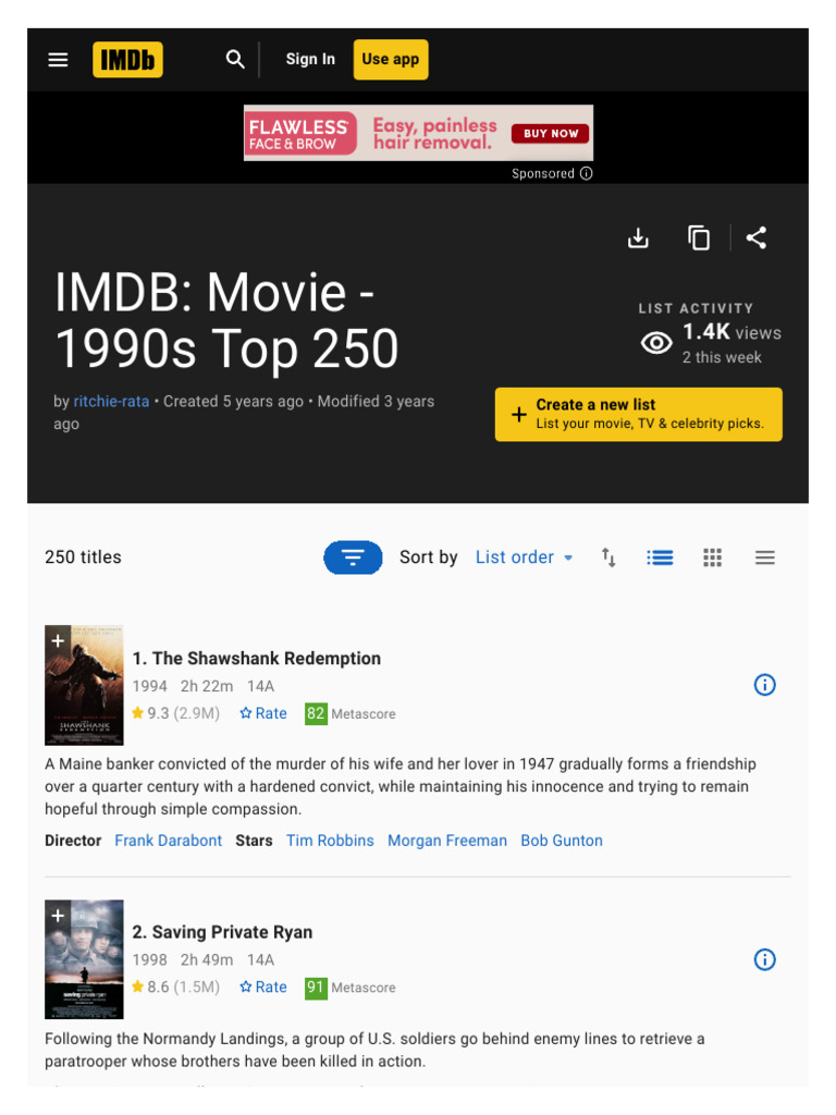 IMDB: Movie - 1990s Top 250 | PDF