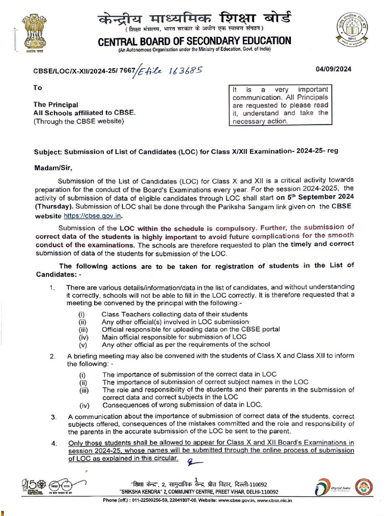 Submission LOC Class X XII 2024-25-04092024 | PDF