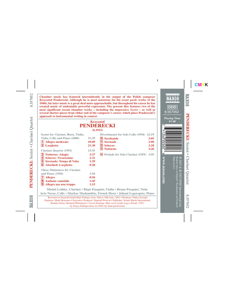 Penderecki-Sextet, Clarinet Quartet-01 | PDF