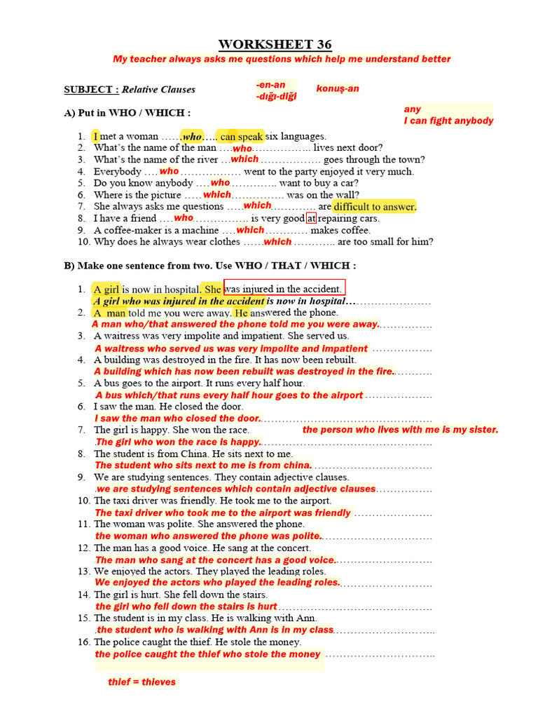 Relative Answer Key | PDF