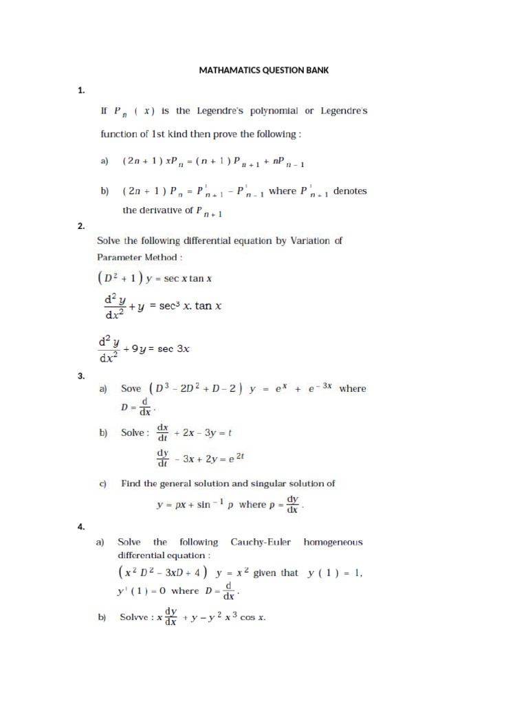 Mathamatics Question Bank | PDF