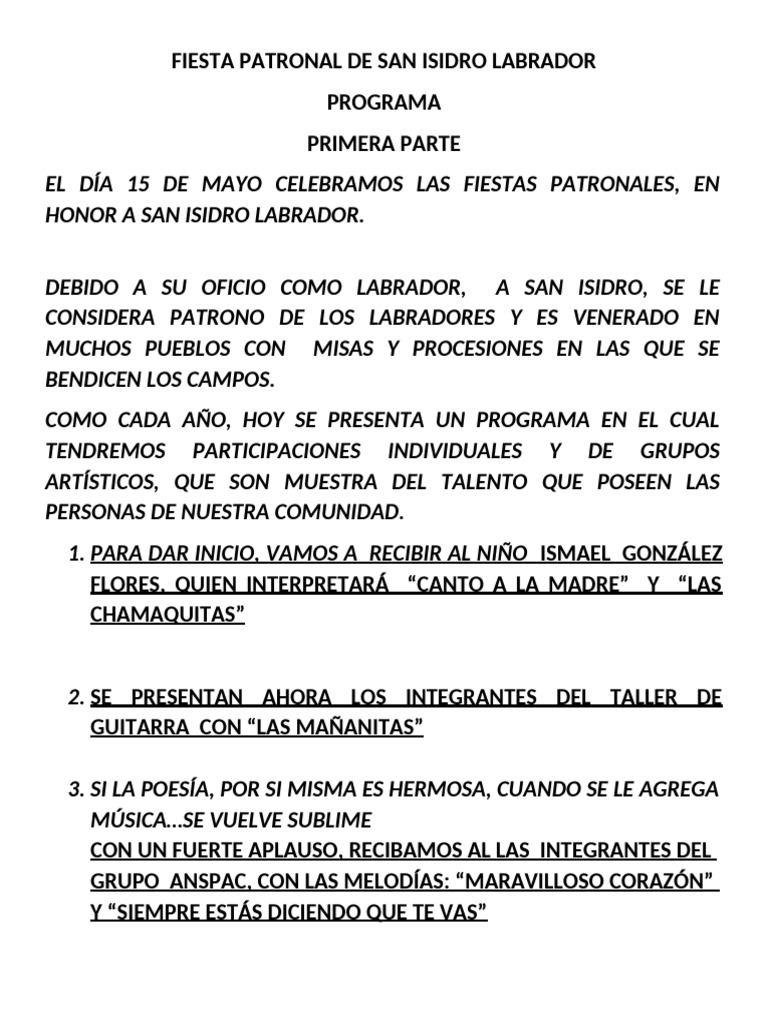 Programa Fiestas Patronales de San Isidro Labrador 2023 | PDF