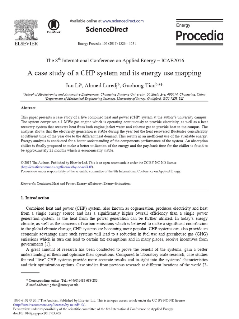 A Case Study of A CHP System and Its Energy Use Ma | PDF