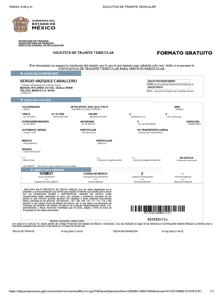 Solicitud Sergio | PDF