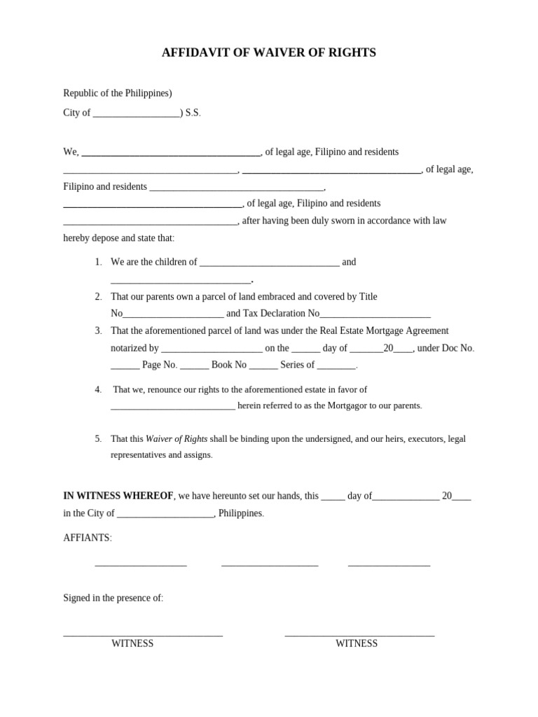 Affidavit of Waiver of Rights | PDF