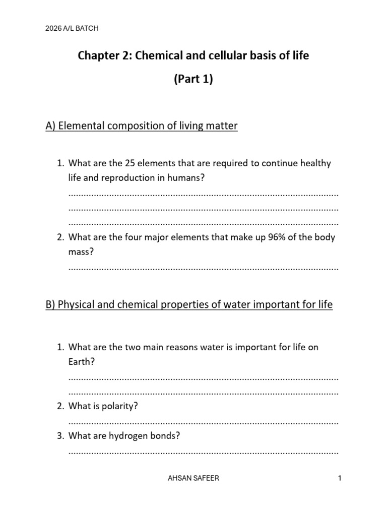 Chapter 2 Chemical and Cellular Basis of Life (Part 1) | PDF
