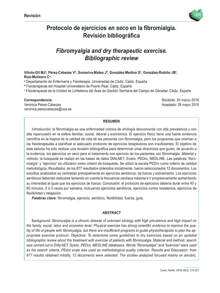 Protocolo de Ejercicios en Seco en La Fibromialgia Ejercicio | PDF