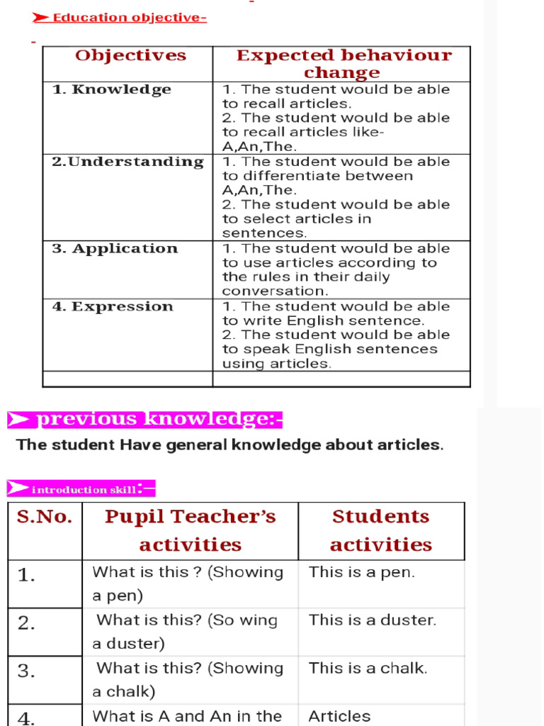 Articles Lesson Plan | PDF
