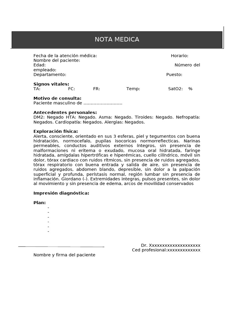 Formato de Nota Médica | PDF | Ciencia y matemáticas