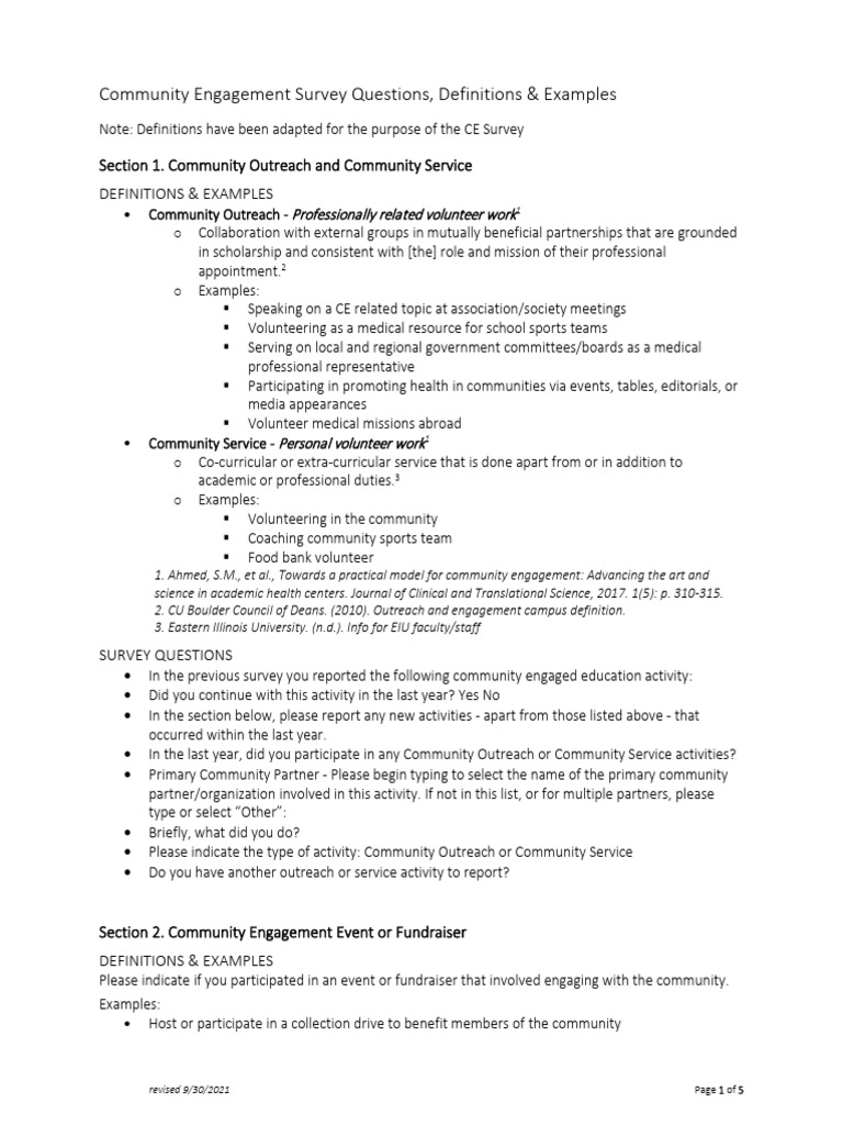 Community Engagement Survey Definitions | PDF