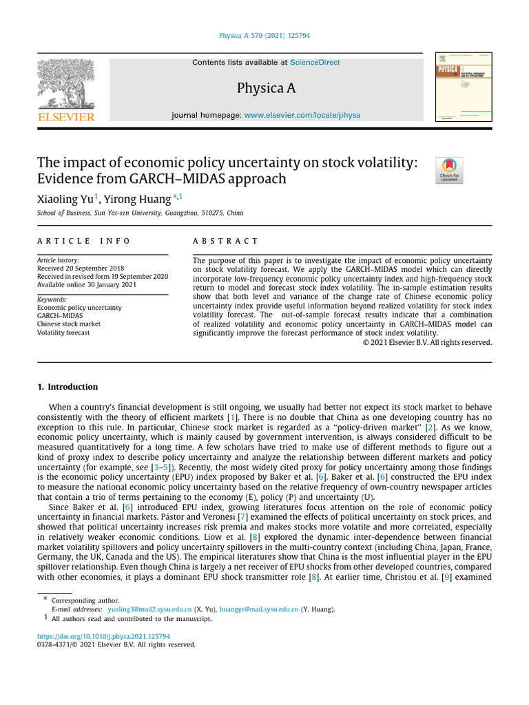 The Impact of Economic Policy Uncertainty On Stock Volatility Evidence From GARCH-MIDAS Approach ...