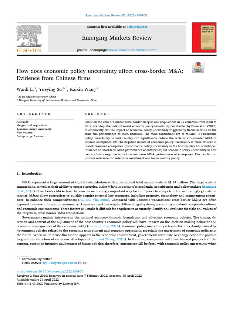 How Does Economic Policy Uncertainty Affect Cross-Border M&A | PDF