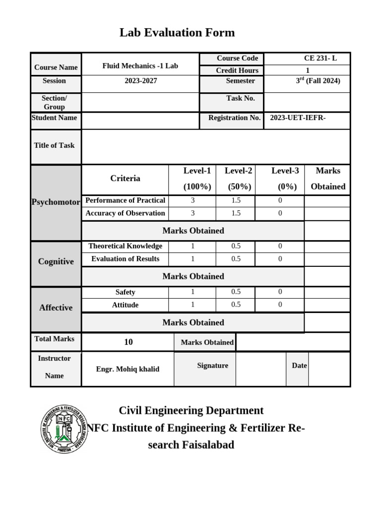 Lab Evaluation Form | PDF