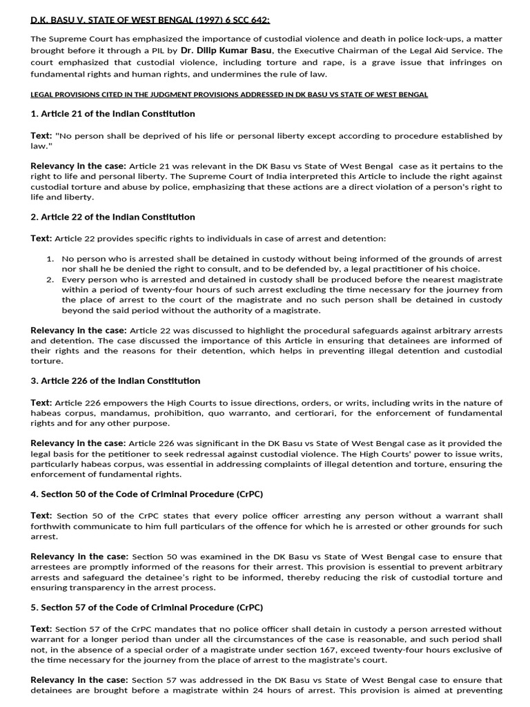 DK Basu Guidelines | PDF