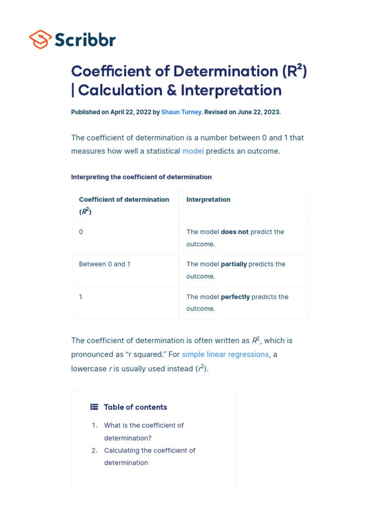 Coefficient of Determination (R ) - Calculation & Interpretation | PDF