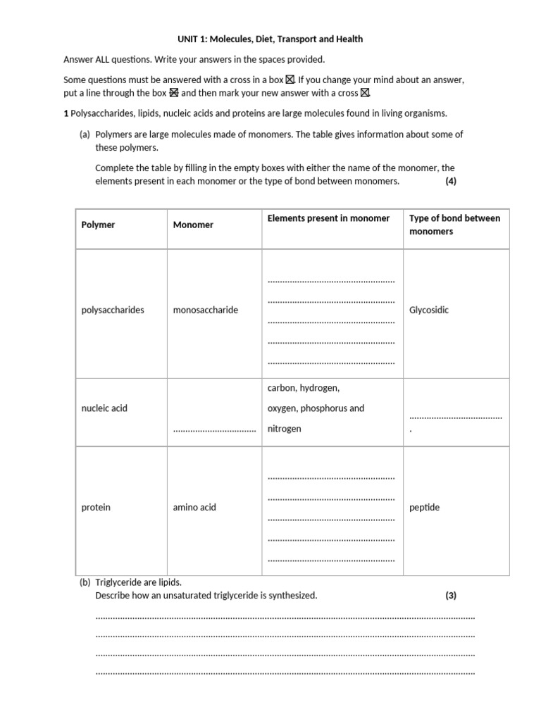 UNIT 1 - Biology Worksheet | PDF