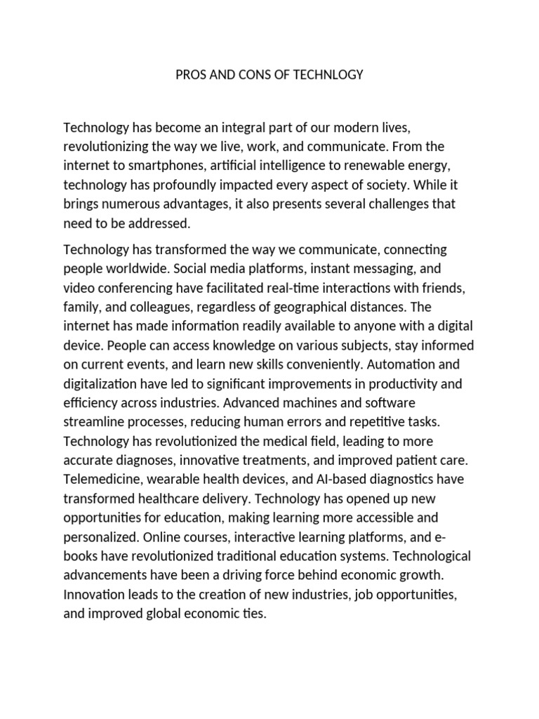 PROS AND CONS OF TECHNLOGY | PDF