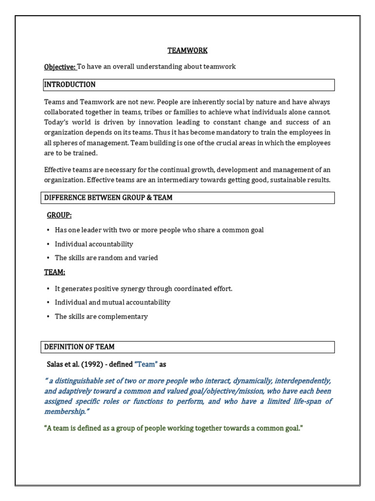 TEAM WORK Notes | PDF