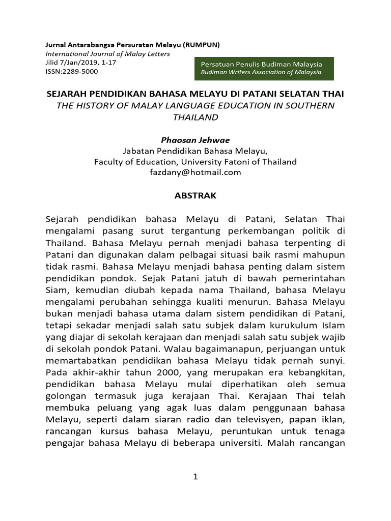 The History of Malay Language Education in Southern Thailand | PDF