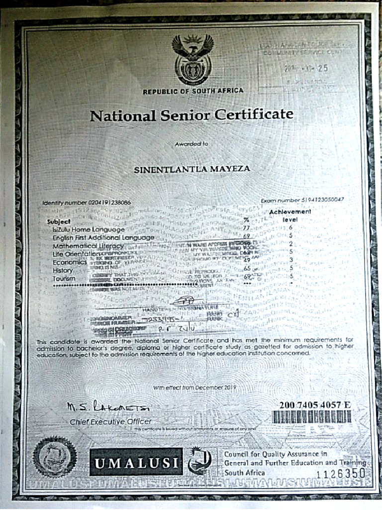 matric Certificate | PDF