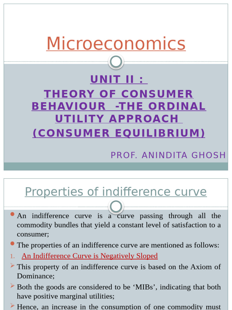 Unit II - Theory of Consumer Behavior (Consumer Equilibrium) | PDF