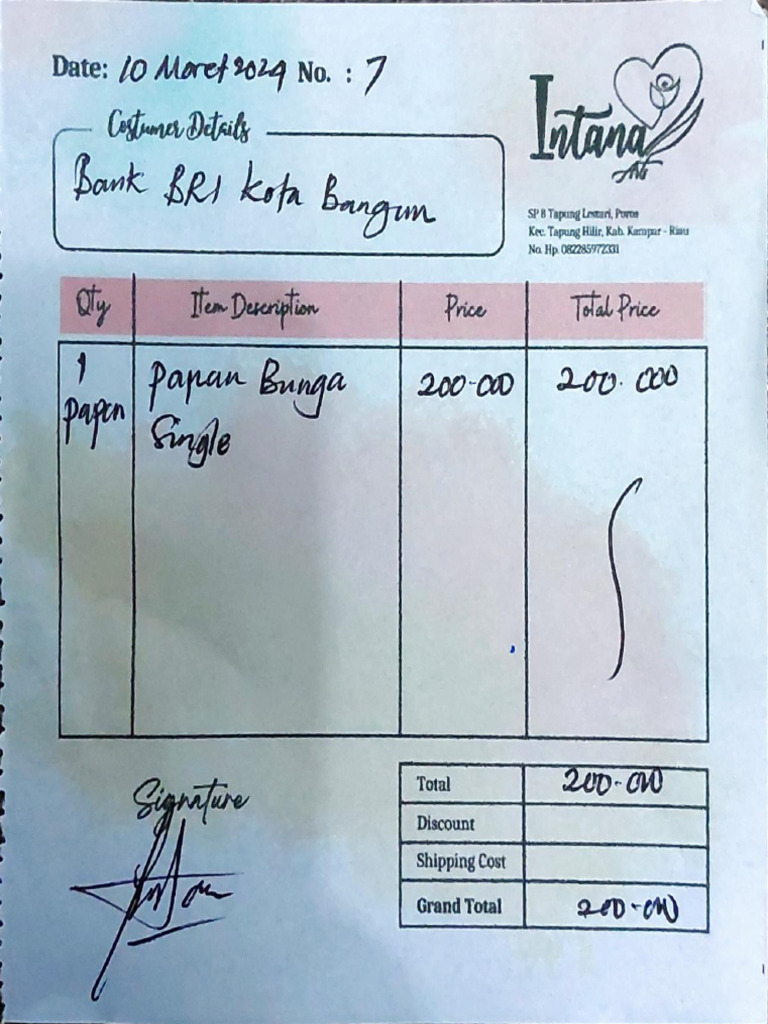 Nota Papan Bunga BRI KOBA | PDF