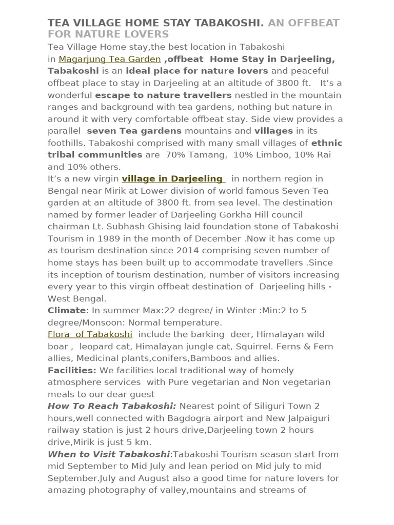 Tea Village Home Stay Tabakoshi | PDF