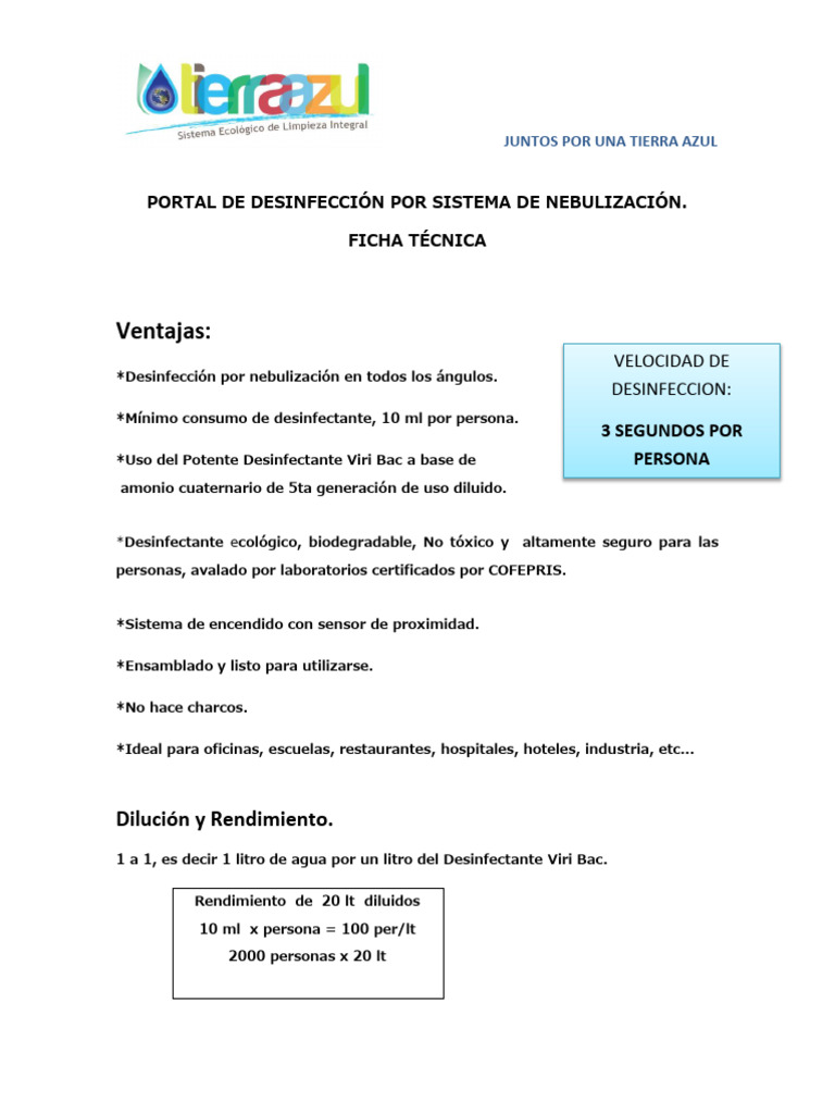 FICHA TECNICA PORTAL DE DESINFECCIÓN | PDF