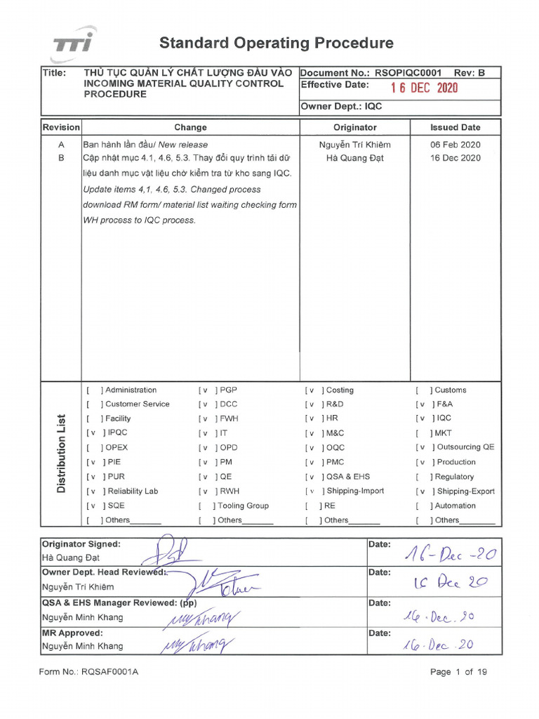 14. RSOPIQC0001B-Incoming Material Quality Control Procedure (1) | PDF