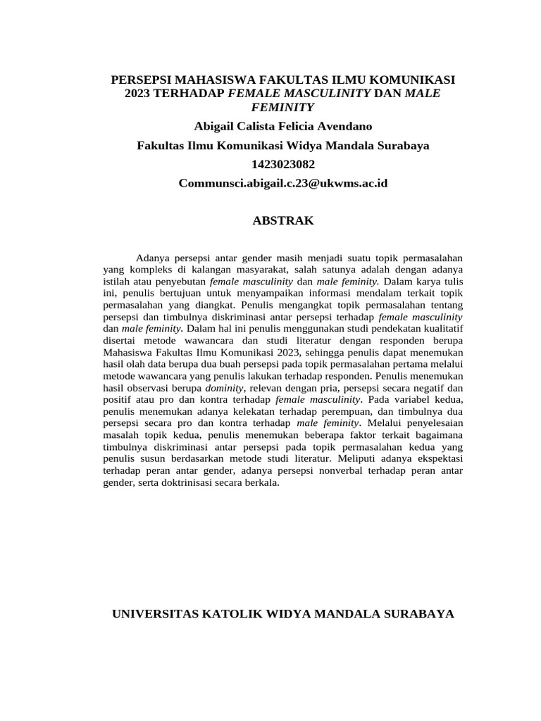 DONE FINAL Art. Persepsi Fem & Male | PDF