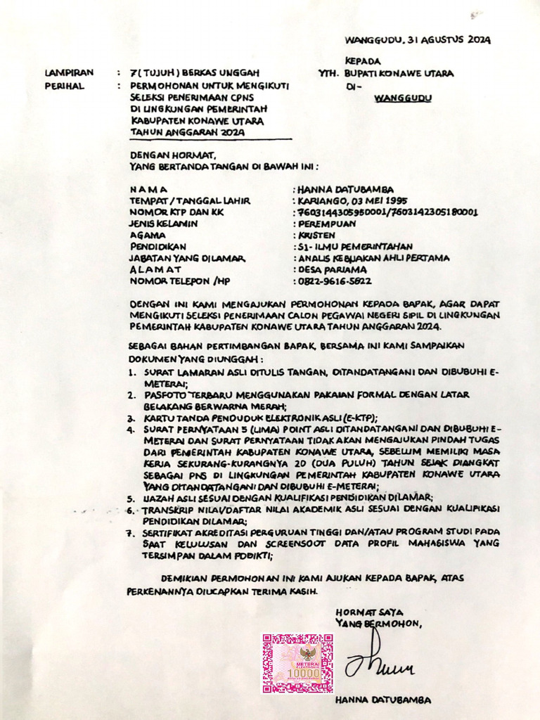 SURAT LAMARAN E-MATERAI | PDF