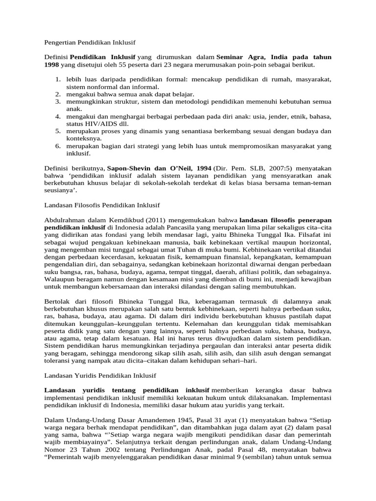 Pengertian Pendidikan Inklusif | PDF