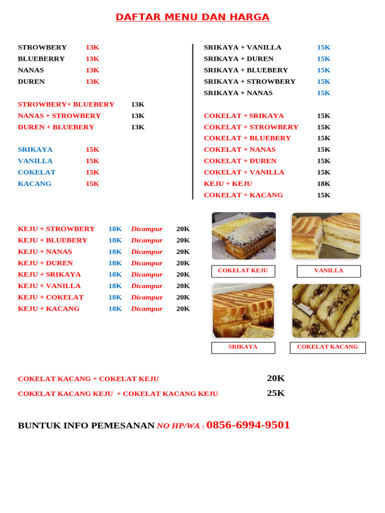 Daftar Menu Roti Bakar | PDF