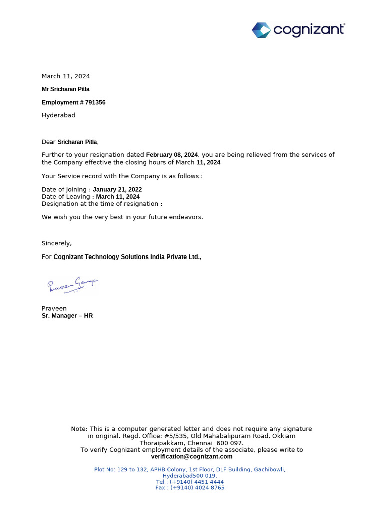 Separation Letter | PDF