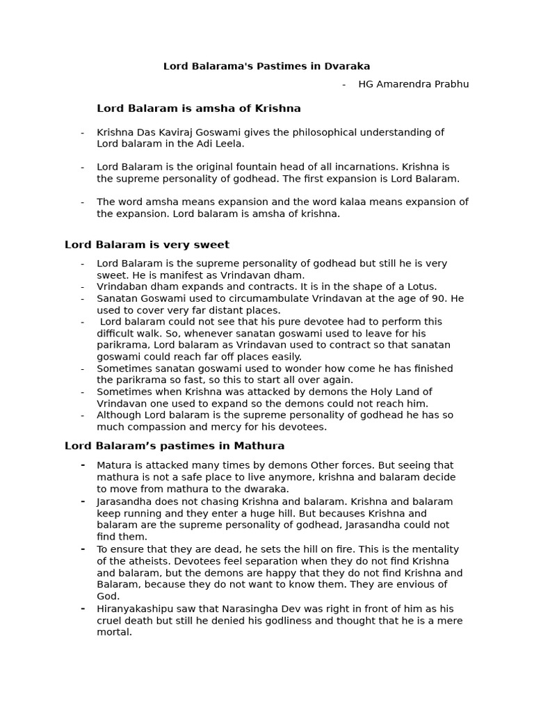 Lord Balarama in Dwaika | PDF