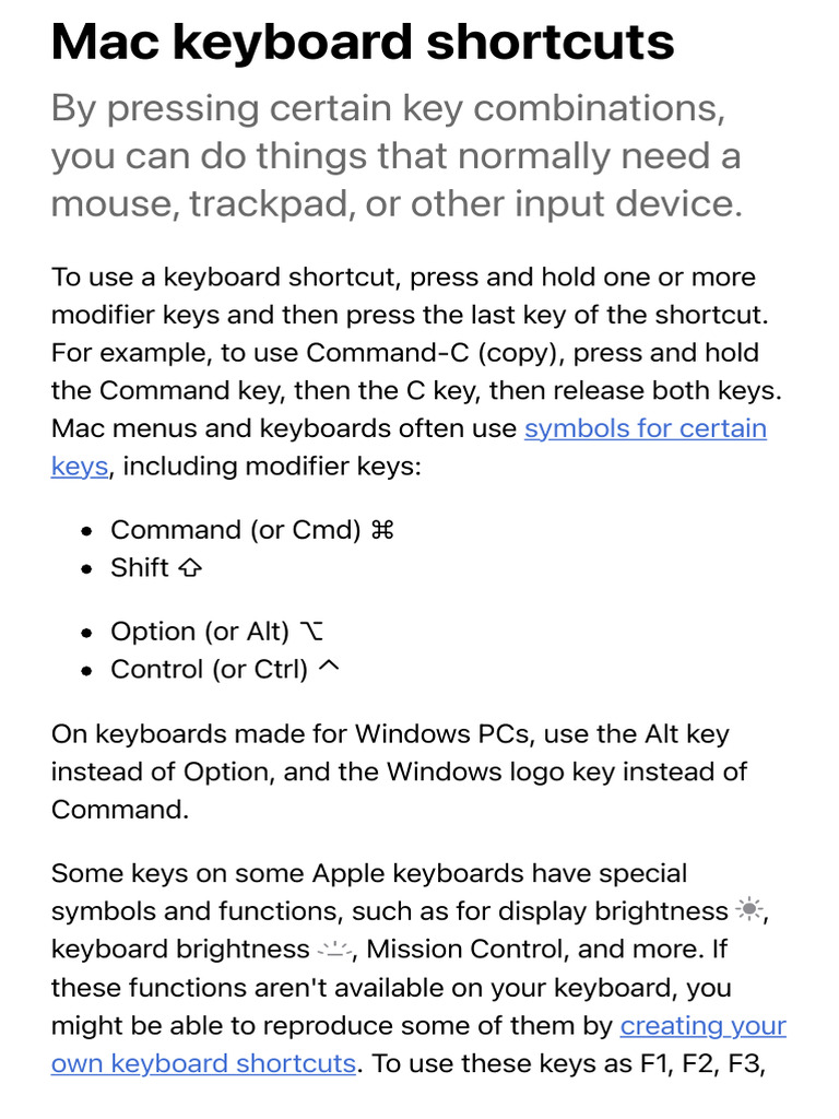 Mac Keyboard Shortcuts - Apple Support | PDF