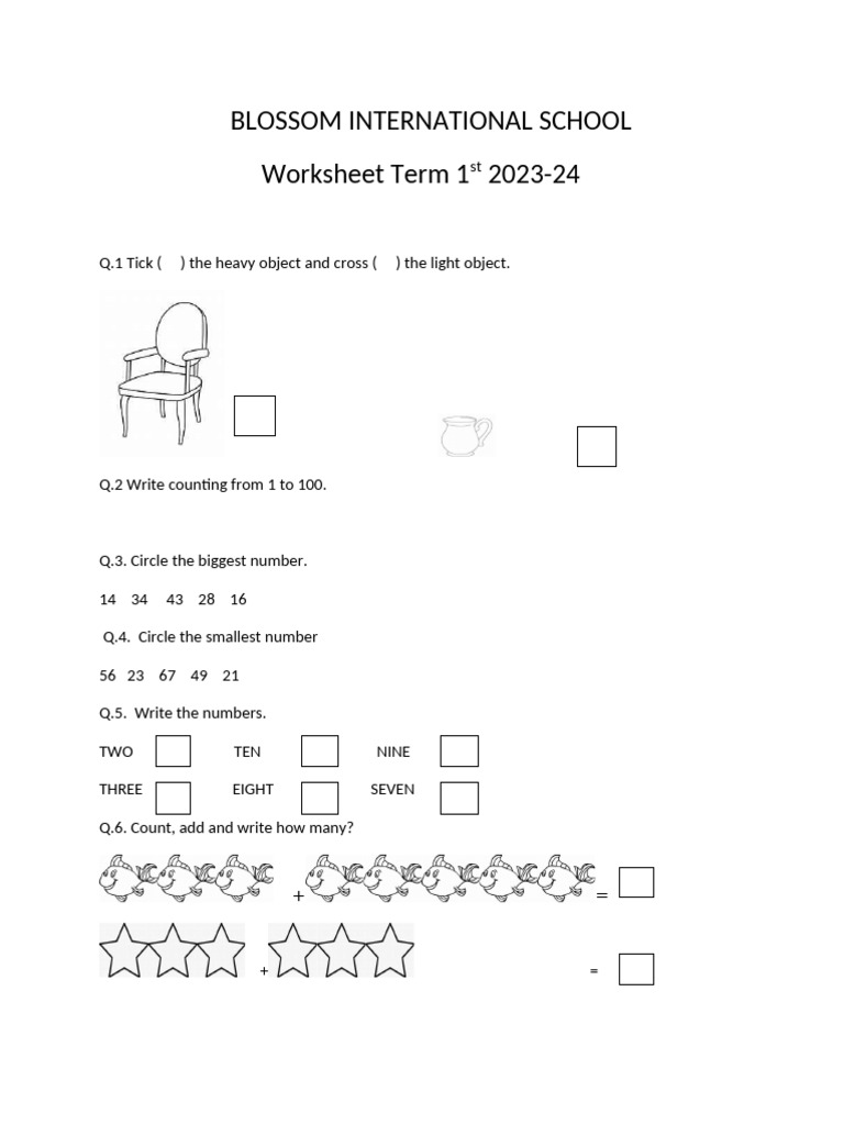 Worksheet Class LKG Term 1 2023-24 | PDF