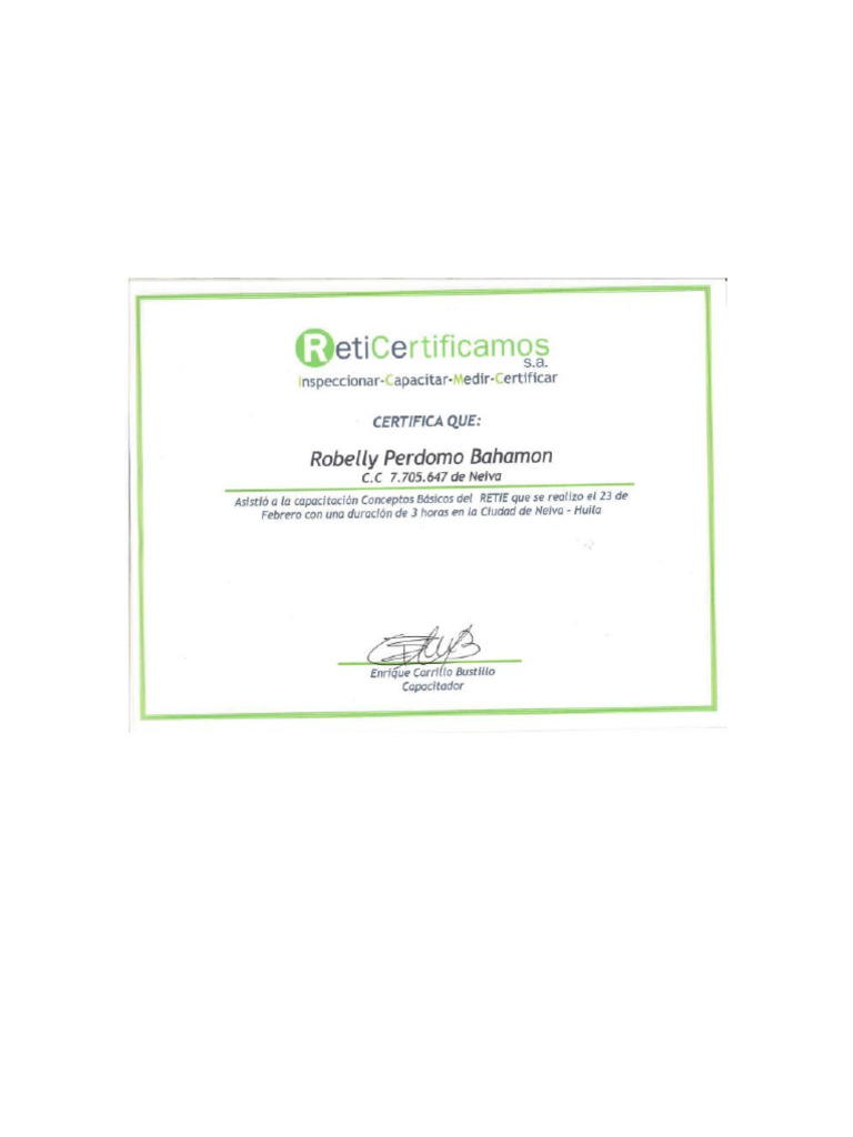 Certificado Conceptos Basicos RETIE | PDF