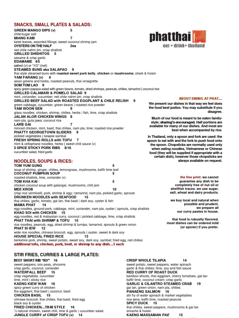 Phat Thai Menu | PDF | Thai Cuisine | Curry