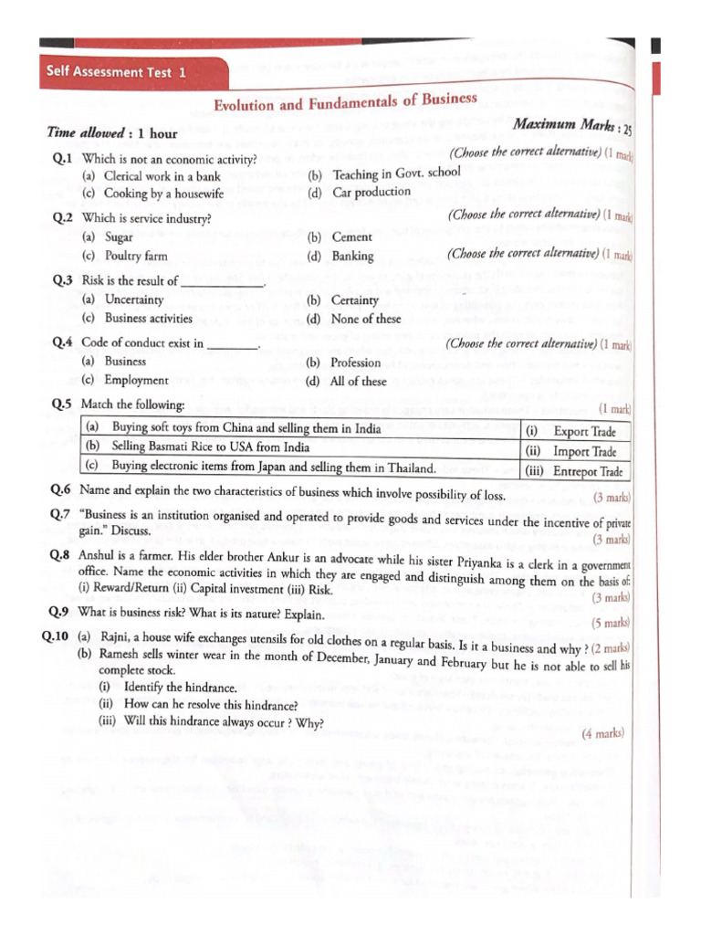 Self Assessment Test 1 | PDF