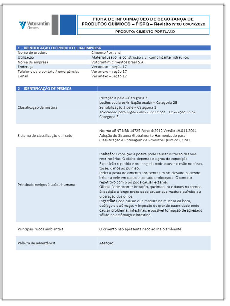FISPQ Cimento Votorantim Poty 2020 | PDF
