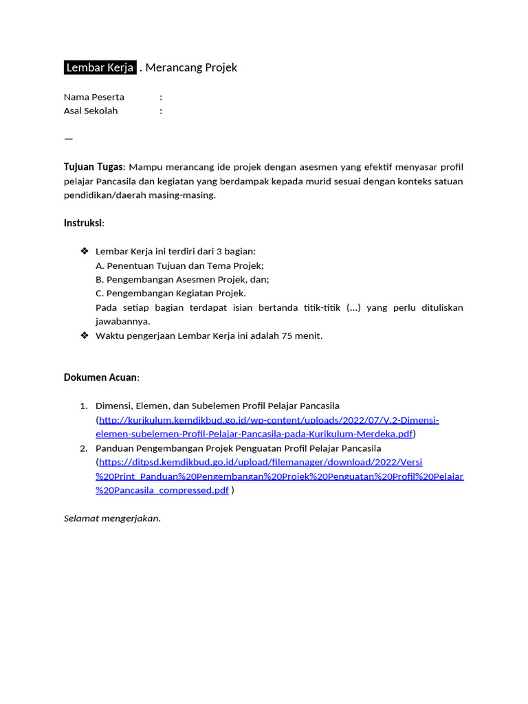 Lk 01 Merancang Projek Sd Kelas Nama Pdf