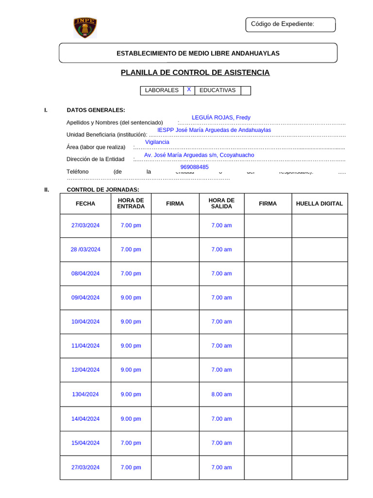 Control de Asistencia Laboral | PDF