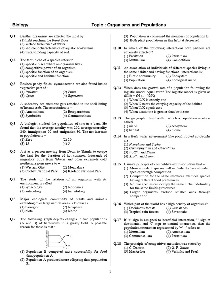 Ecology and Organism Interactions Quiz | PDF | Thermoregulation | Habitat