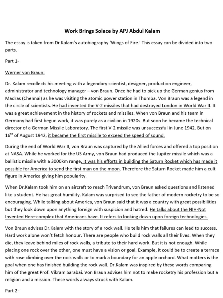 Work Brings Solace by APJ Abdul Kalam | PDF