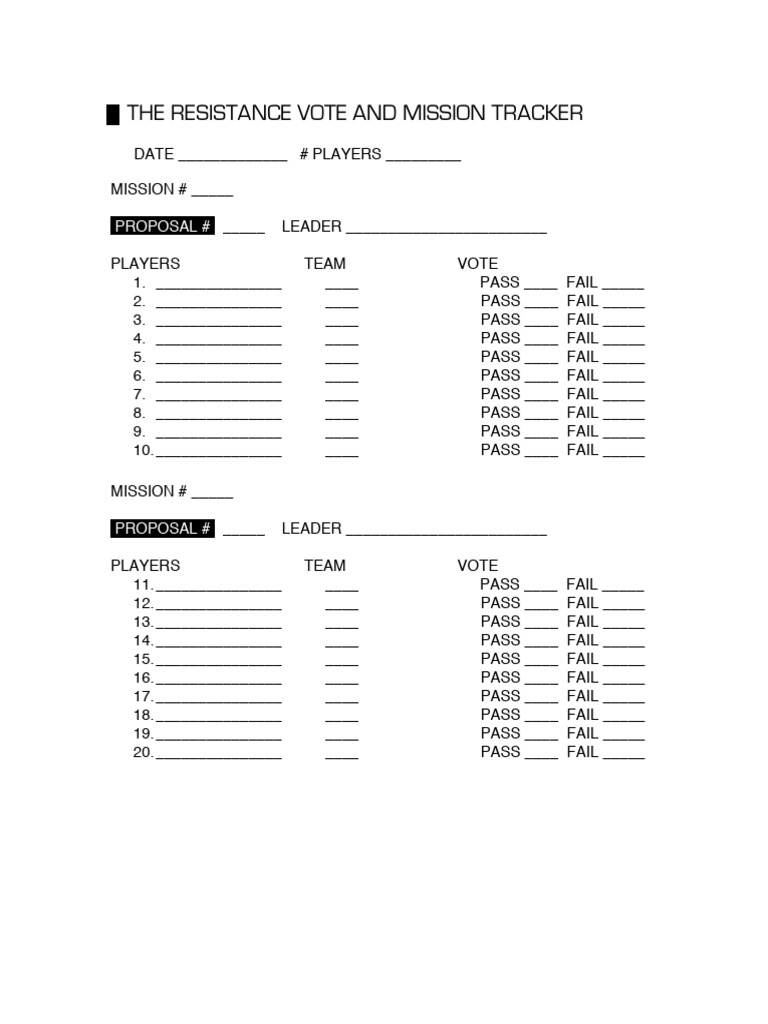 The Resistance Vote Mission Tracker | PDF