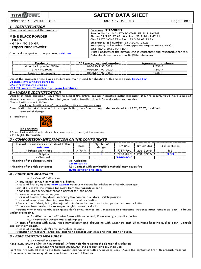Mine Black Powder Safety Data Sheet | PDF