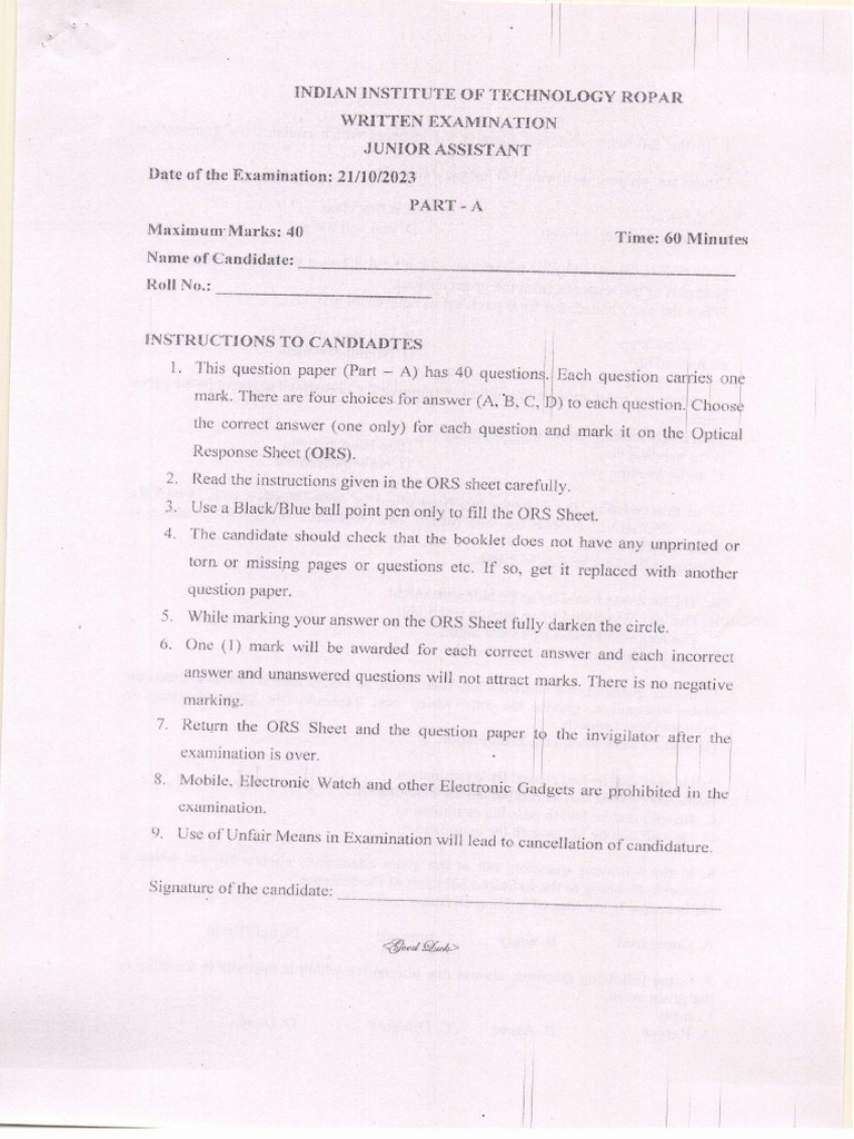 Junior Assistant | PDF